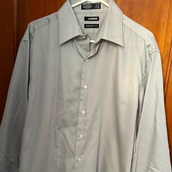 Claiborne | Shirts | Mens Silver Button Down Dress Shirt Xl Long Sleeve ...